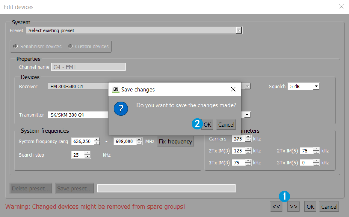 Editing device parameters